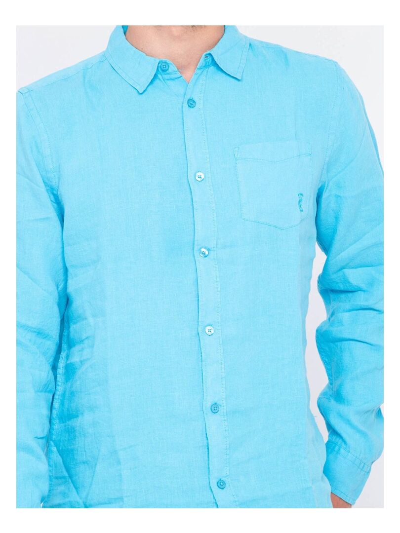 Chemise manches longues pur lin DALAMO - Bleu turquoise - Kiabi - 41.93€