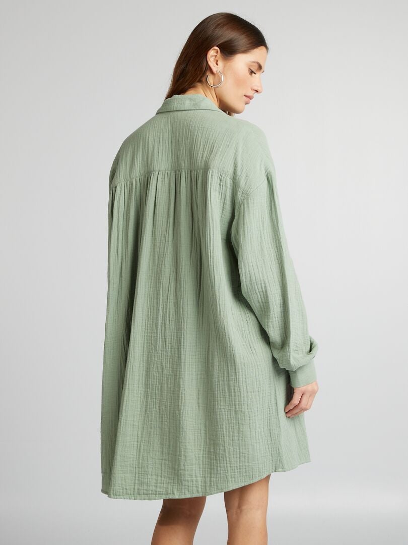 Chemise oversize en gaze de coton - Vert mousson - Kiabi - 25.00€
