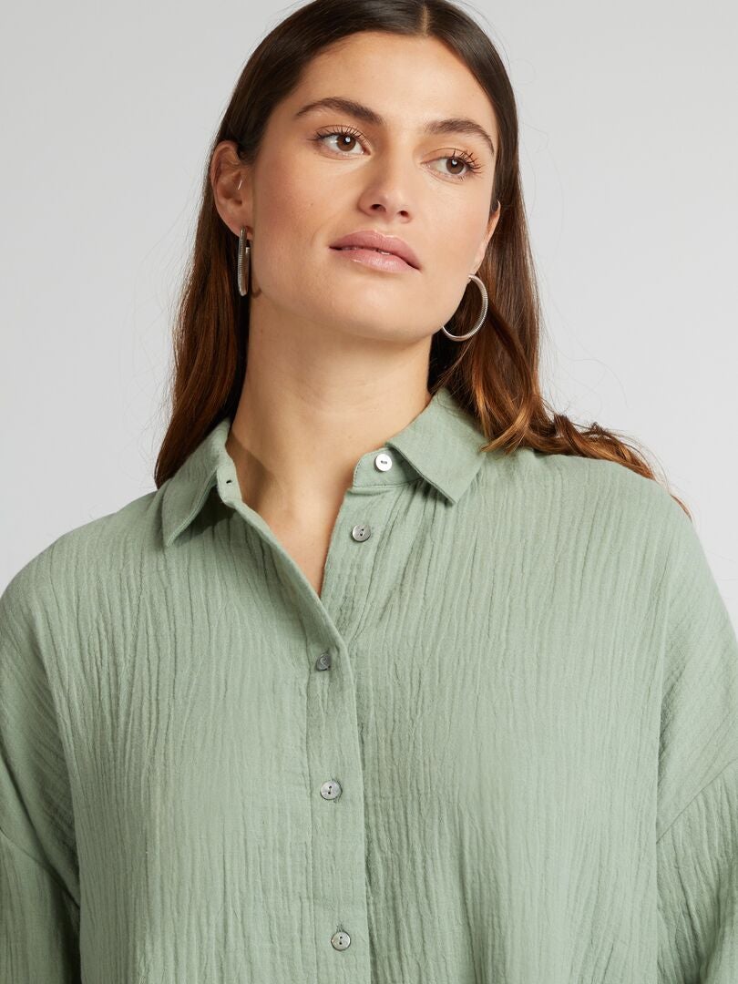 Chemise oversize en gaze de coton - Vert mousson - Kiabi - 25.00€
