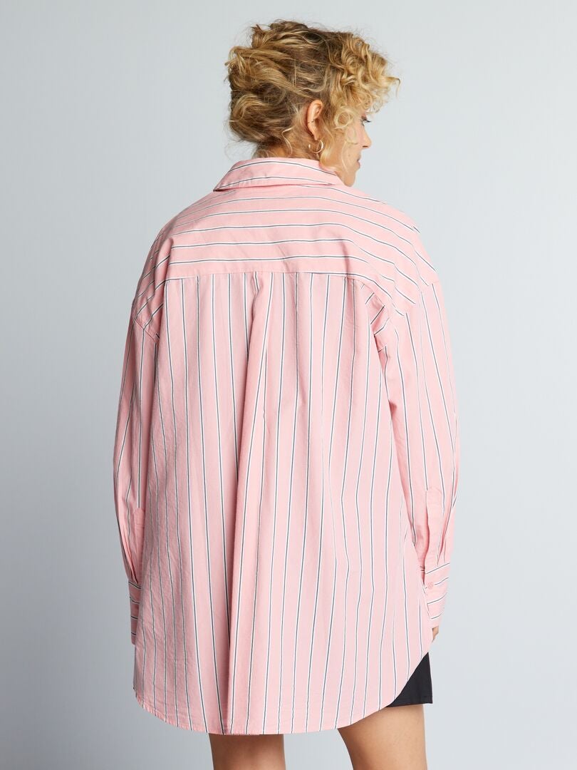 Chemise oversize en popeline - Rose à rayures - Kiabi - 18.00€