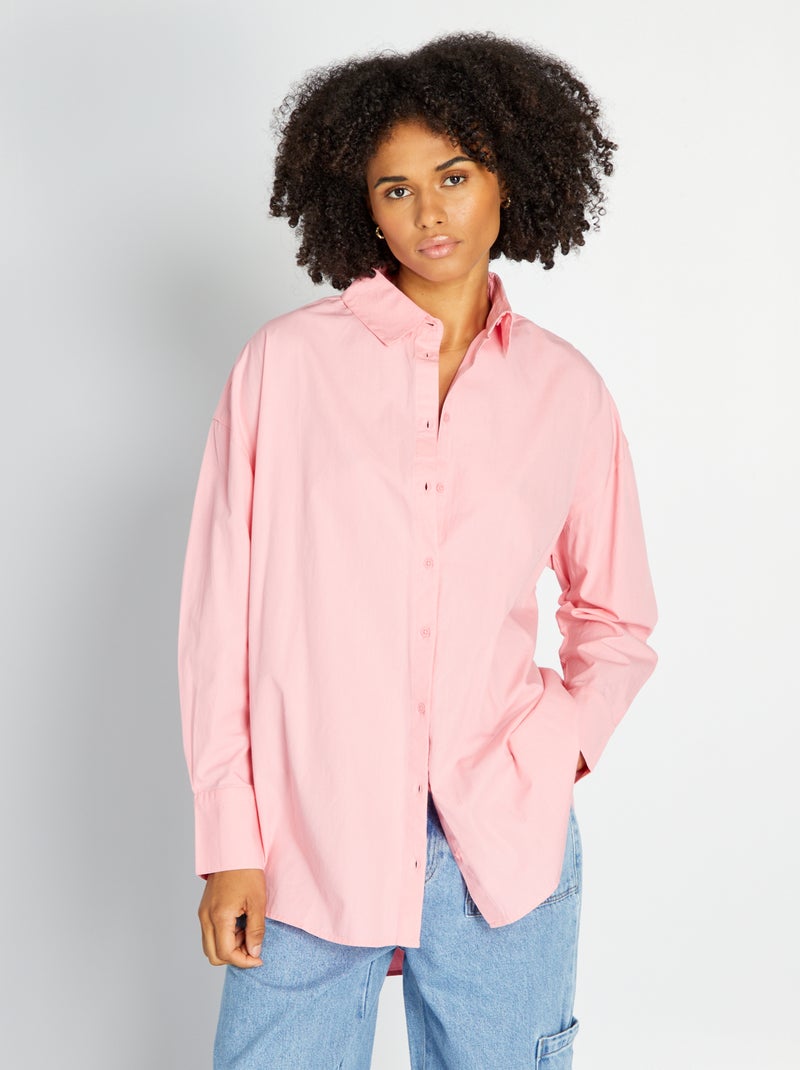 Chemise oversize en popeline - Rose bonbon - Kiabi - 18.00€