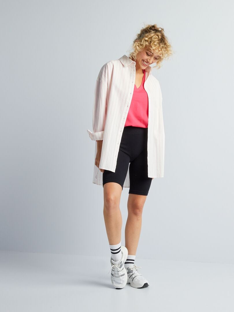 Chemise oversize en popeline - Rose/blanc - Kiabi - 18.00€