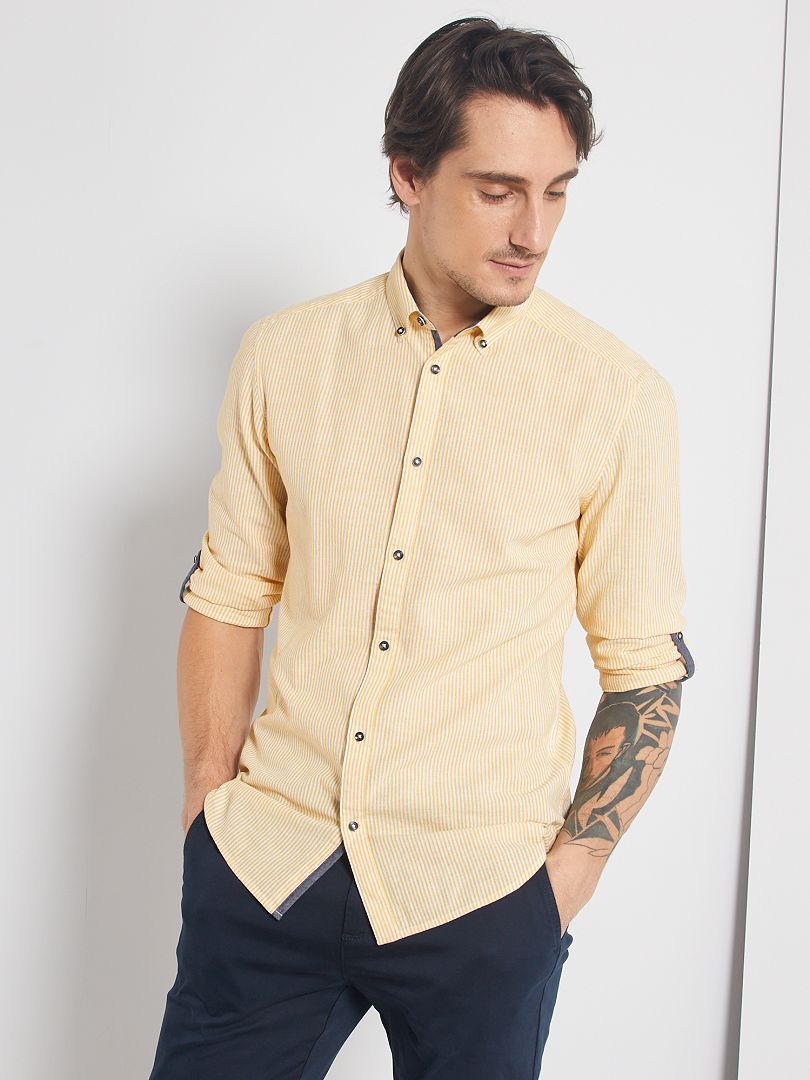 Chemise slim lin et coton - rayé jaune/blanc - Kiabi - 12.00€