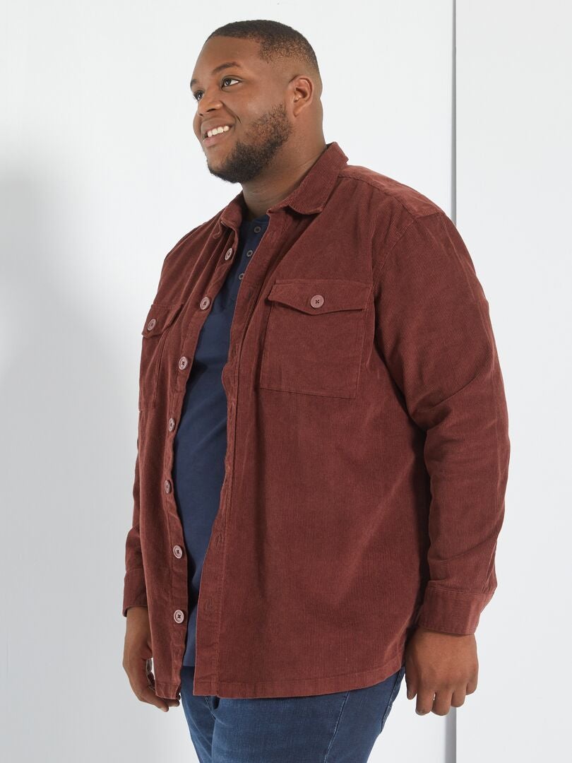 Chemise uni en velours - Rouge bordeaux - Kiabi - 25.00€