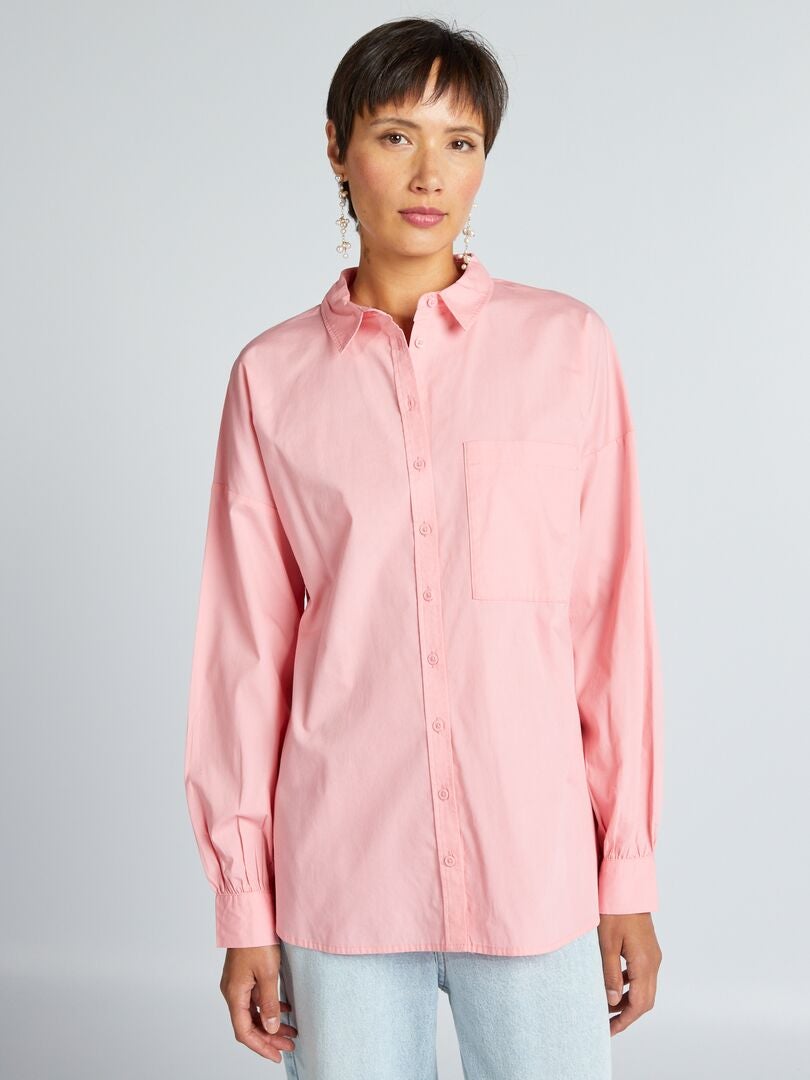 Chemise unie en popeline - Rose - Kiabi - 18.00€