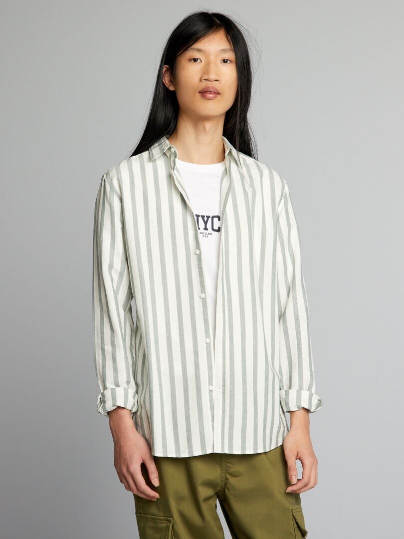 Chemises à rayures - Blanc/vert - Kiabi - 15.00€