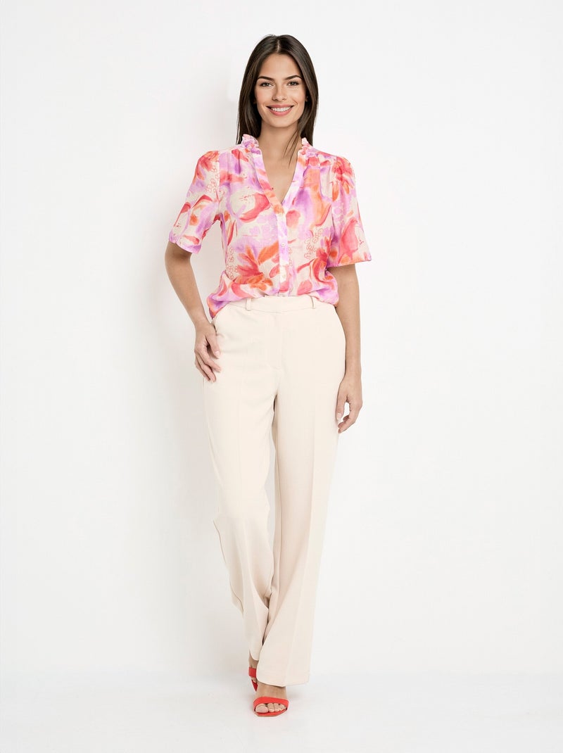 Chemisier voile en lin imprimé arty - Orange - Femme - 17.99€ - Kiabi