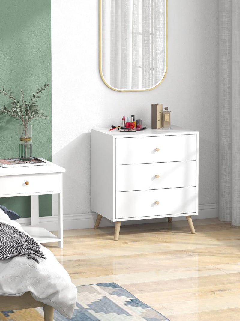 Commode 3 tiroirs design scandinave bois pin MDF blanc - Blanc Blanc ...