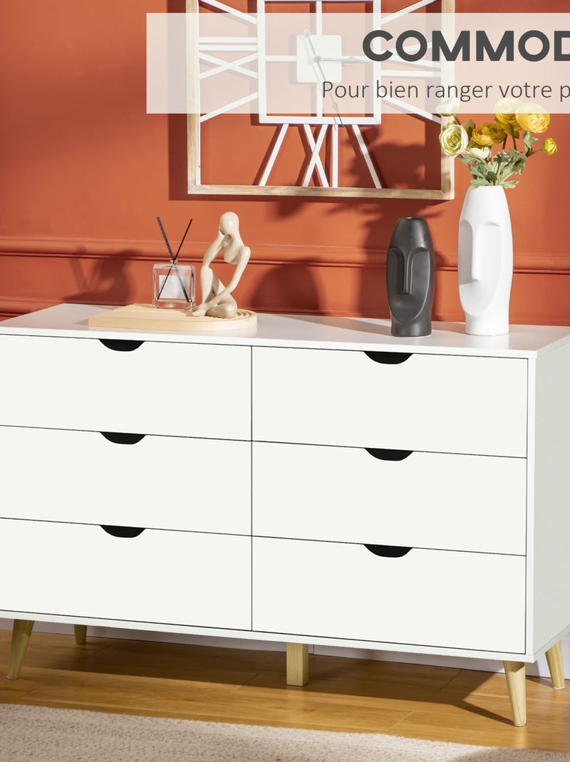 Commode 6 tiroirs design scandinave bois pin panneaux blanc - Blanc ...