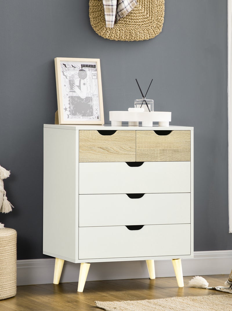 Commode design scandinave 5 tiroirs bois blanc aspect bois clair ...