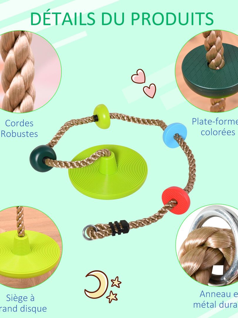 Corde d'escalade enfant avec siège de balançoire rond 2 m - Vert ...