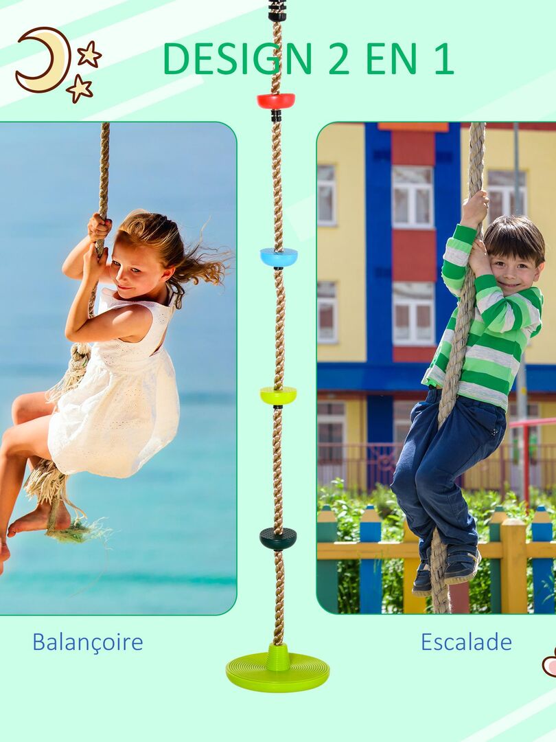 Corde d'escalade enfant avec siège de balançoire rond 2 m - Vert ...
