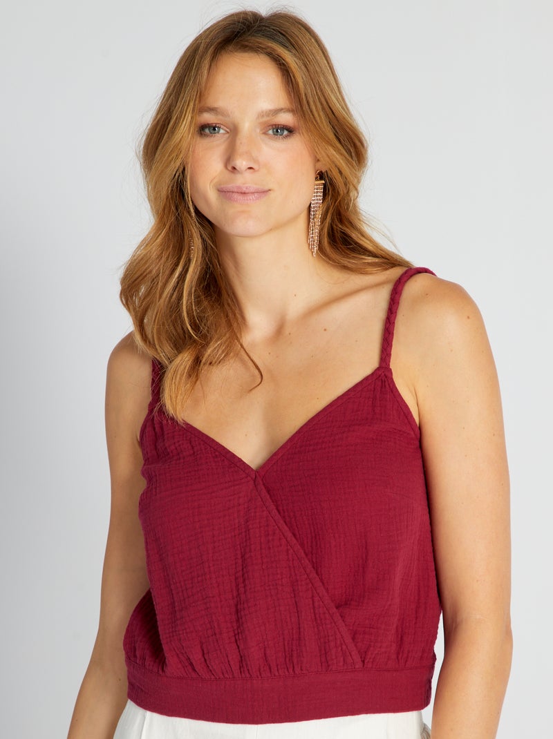Crop top en gaze de coton et bretelles torsadées - Rouge - Femme - 18. ...