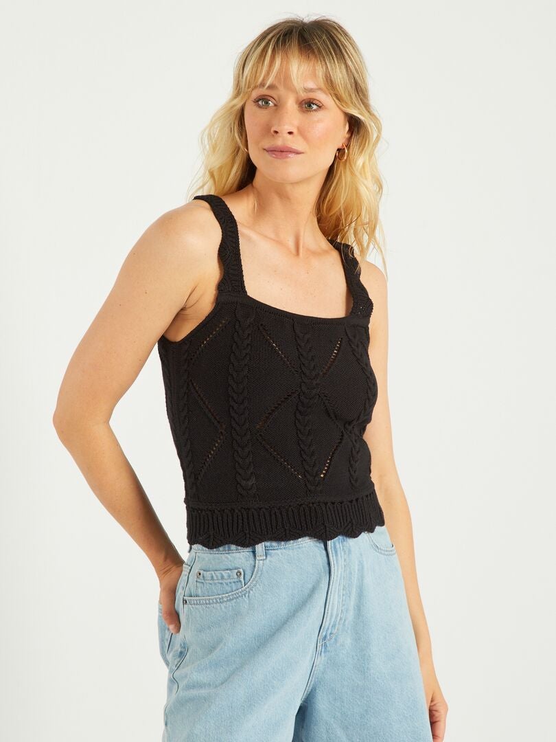 Débardeur pull en maille crochet - noir - Kiabi - 7.50€