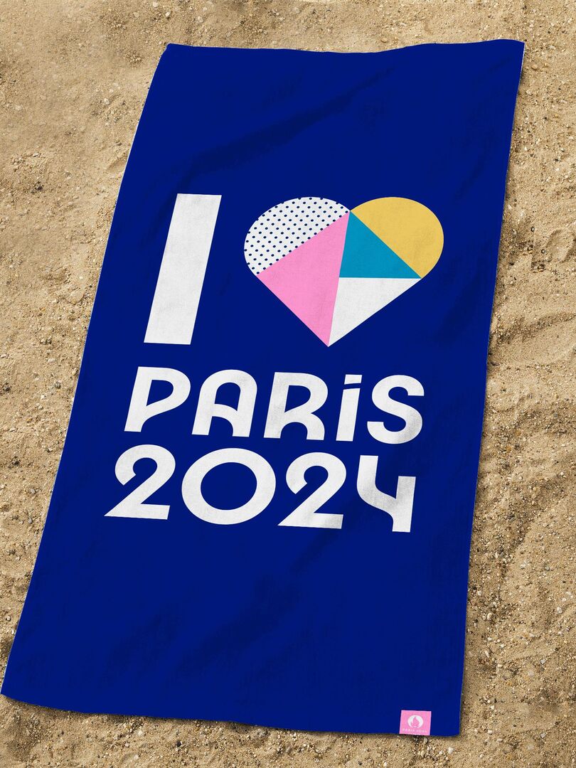 Drap de plage imprimé 100% coton, PARIS 2024 JEUX OLYMPIQUES COEUR - Bleu marine - Kiabi - nu€