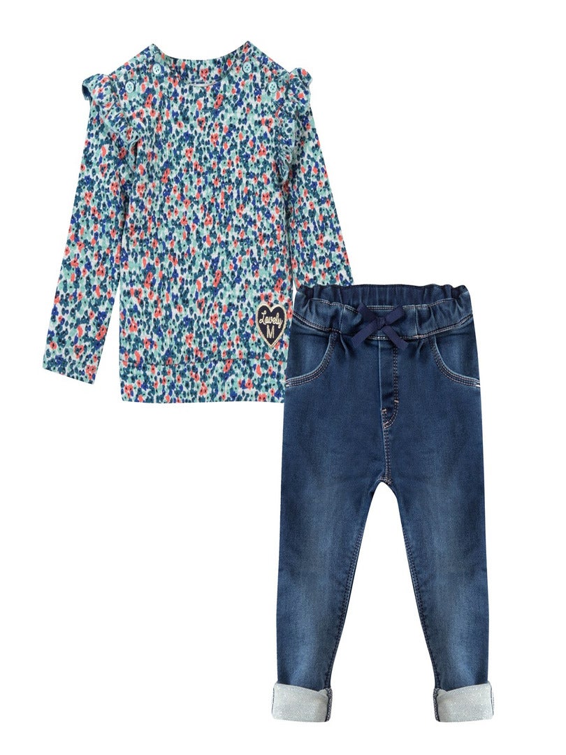 Ensemble 2 Pièces Sweat Imprimé À Fleurs Et Jean 'miniman' - Bleu ...