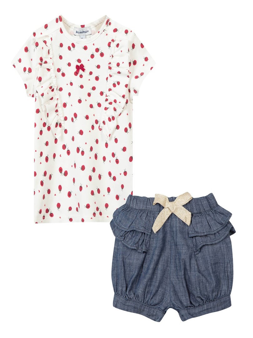 Ensemble 2 Pièces T-shirt Imprimé Et Short Denim Léger 'miniman ...