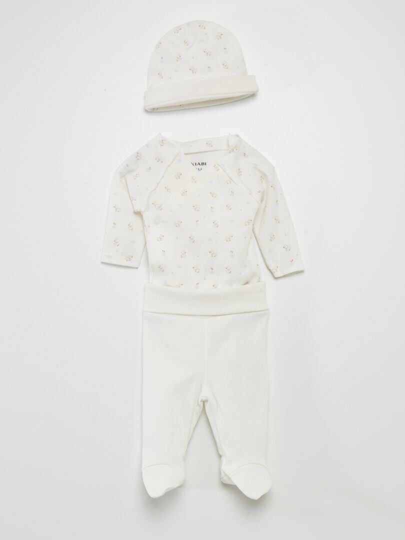 Ensemble body + pantalon avec pieds + bonnet - Blanc 'poussin' - Kiabi ...
