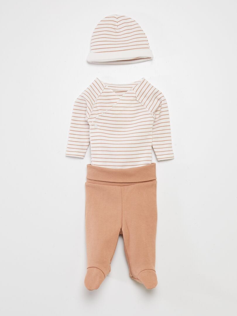 Ensemble body + pantalon avec pieds + bonnet - Blanc 'rayé' - Kiabi ...