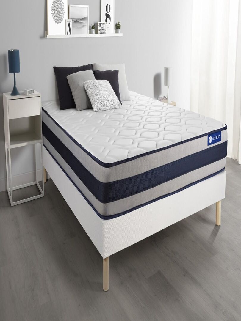 Ensemble Matelas Latex et mémoire de forme et Sommier tapissier en kit Blanc - Actilatex ergo ...