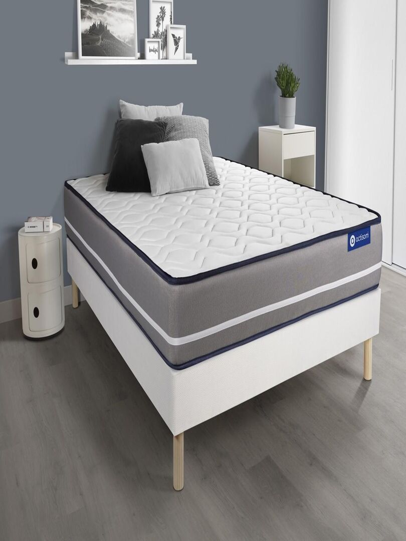 Ensemble Matelas Ressorts ensachés et Sommier tapissier en kit Blanc ...