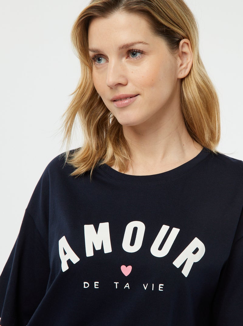 Ensemble pyjama - tee-shirt + short imprimé - Bleu marine - Femme - 3. ...