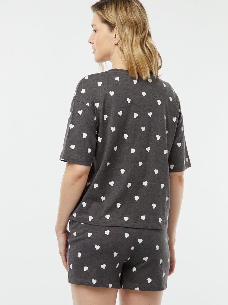 Ensemble pyjama - tee-shirt + short imprimé - Gris chiné - Femme - 8.00 ...