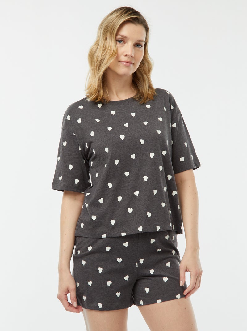 Ensemble pyjama - tee-shirt + short imprimé - Gris chiné - Femme - 8.00 ...