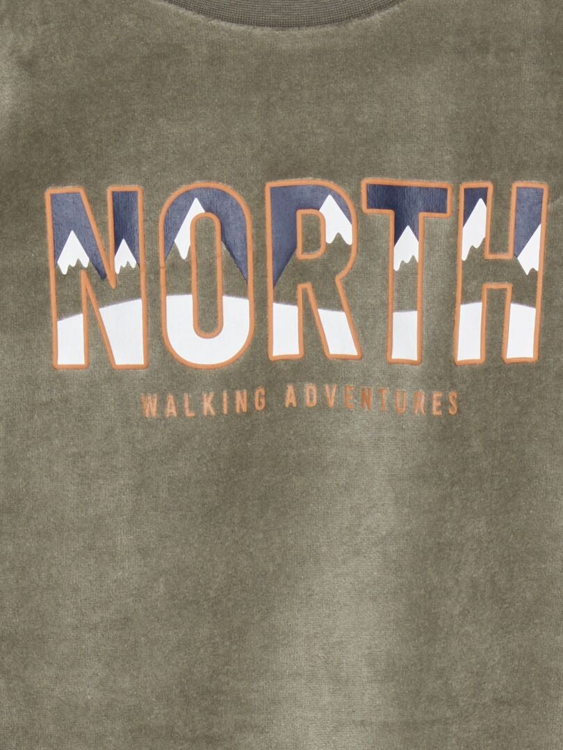 Ensemble pyjama en velours t-shirt + pantalon - 2 pièces - Gris/kaki - Kiabi - 15.00€