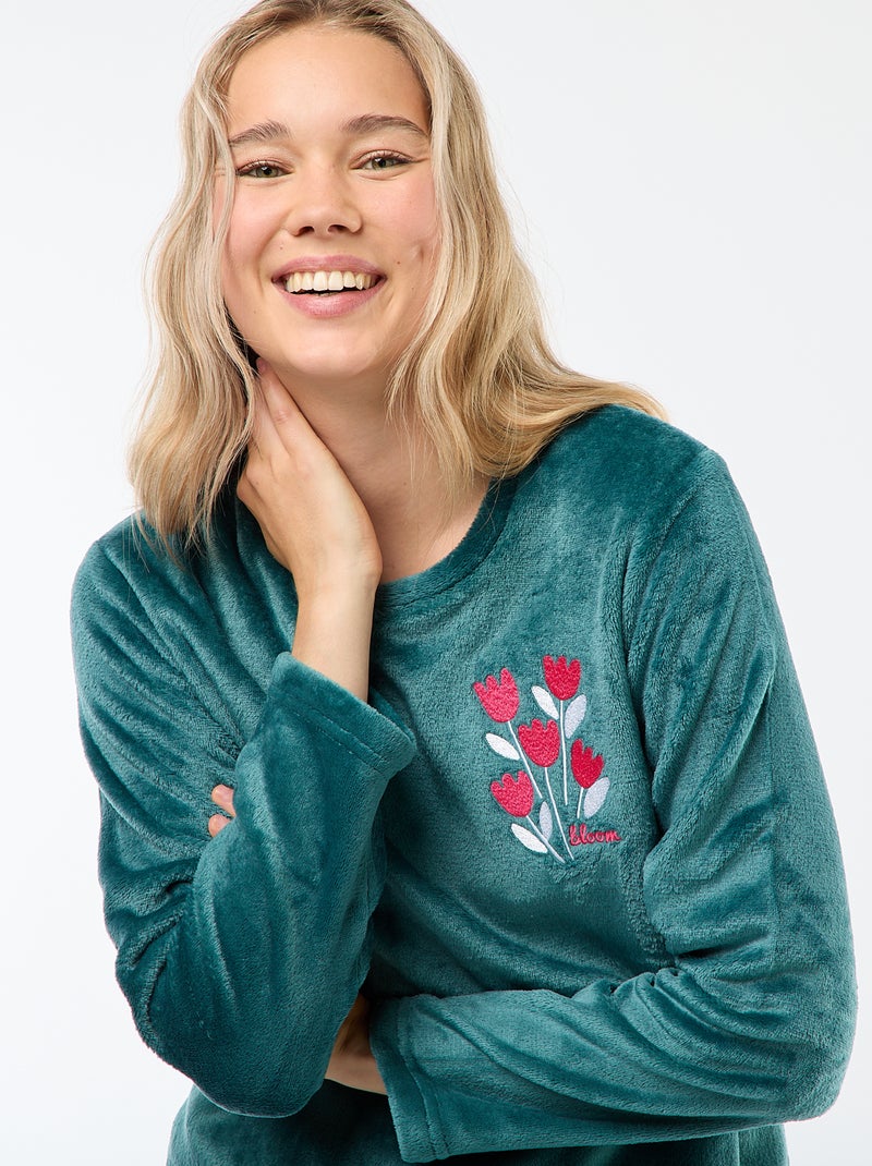 Ensemble pyjama long en polaire - 2 pièces - Vert - Femme - 15.00€ - Kiabi