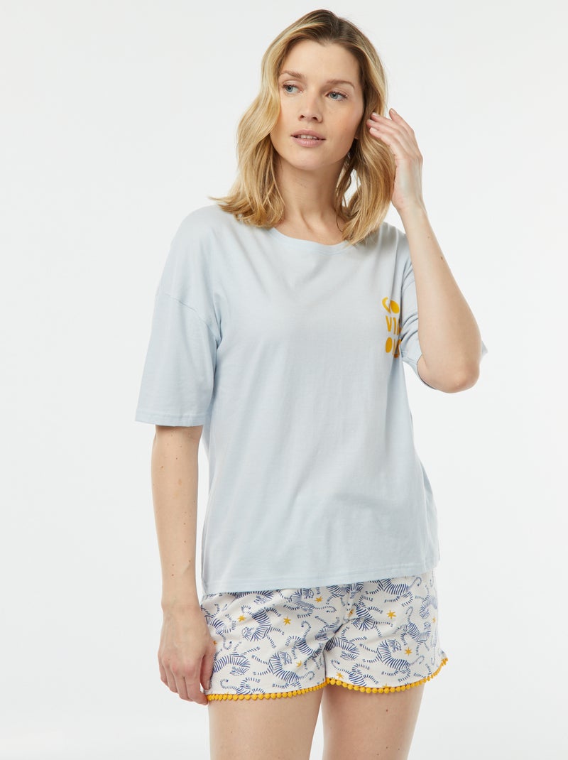 Ensemble pyjama tee-shirt à message + short imprimé - Bleu - Femme - 10 ...