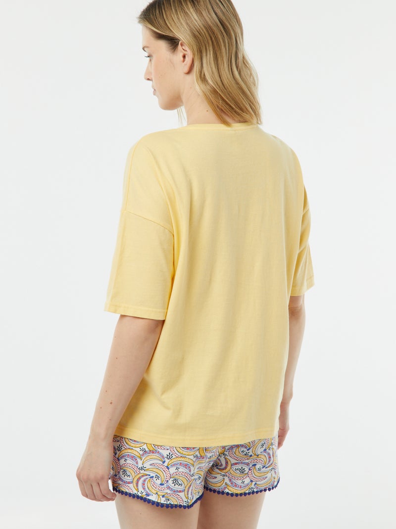 Ensemble pyjama tee-shirt à message + short imprimé - Jaune - Femme ...