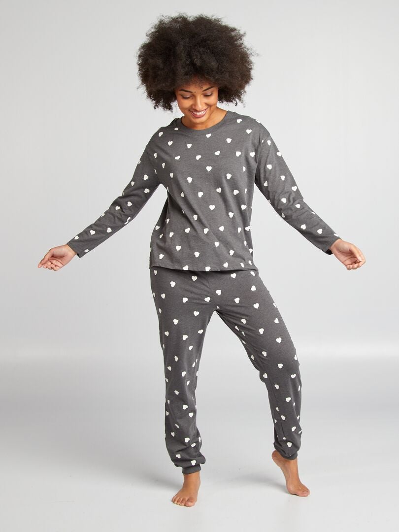 Ensemble pyjama tee-shirt + pantalon imprimé - Gris foncé - Kiabi - 14.00€