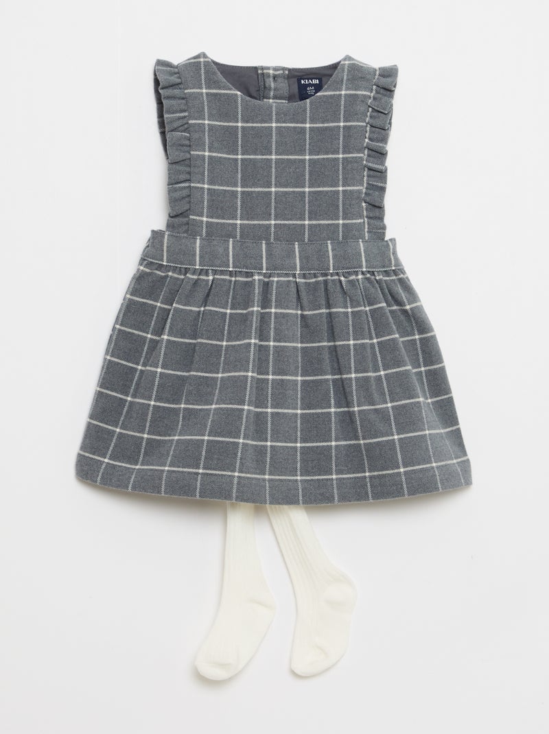Ensemble robe en flanelle + collants - 2 pièces - Gris - Bébé fille - 18.00€ - Kiabi