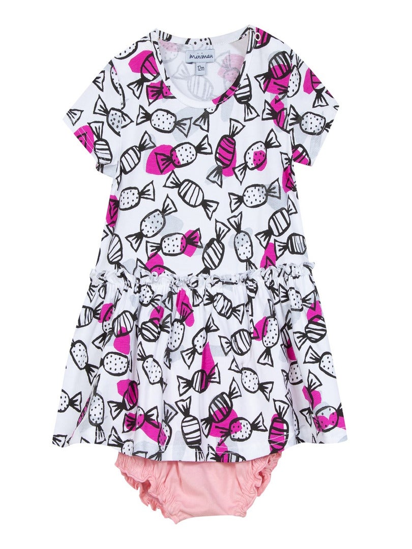 Ensemble Robe Manches Courtes Imprimée Et Culotte 'miniman' - Blanc ...