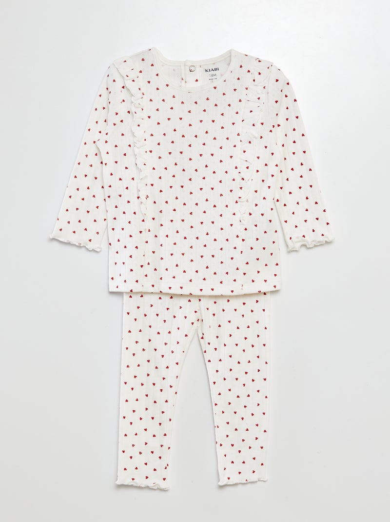 Ensemble t-shirt + legging de pyjama motif cœurs - 2 pièces - BLANC - Kiabi - 10.00€