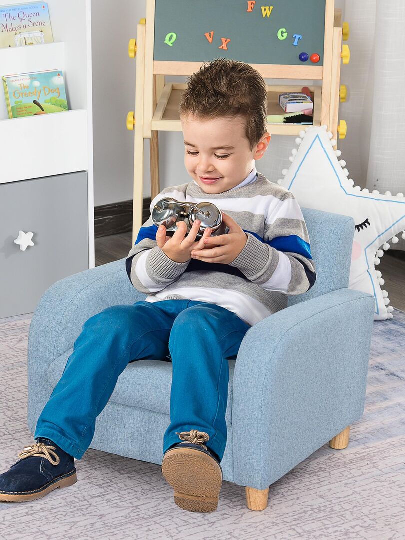 Fauteuil enfant design scandinave grand confort lin bleu - Bleu - Kiabi ...