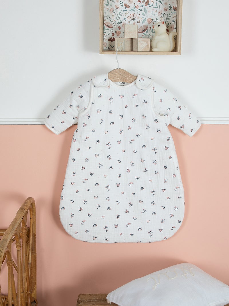 Gigoteuse en gaze de coton avec manches amovibles - Blanc - 21.00€ - Kiabi