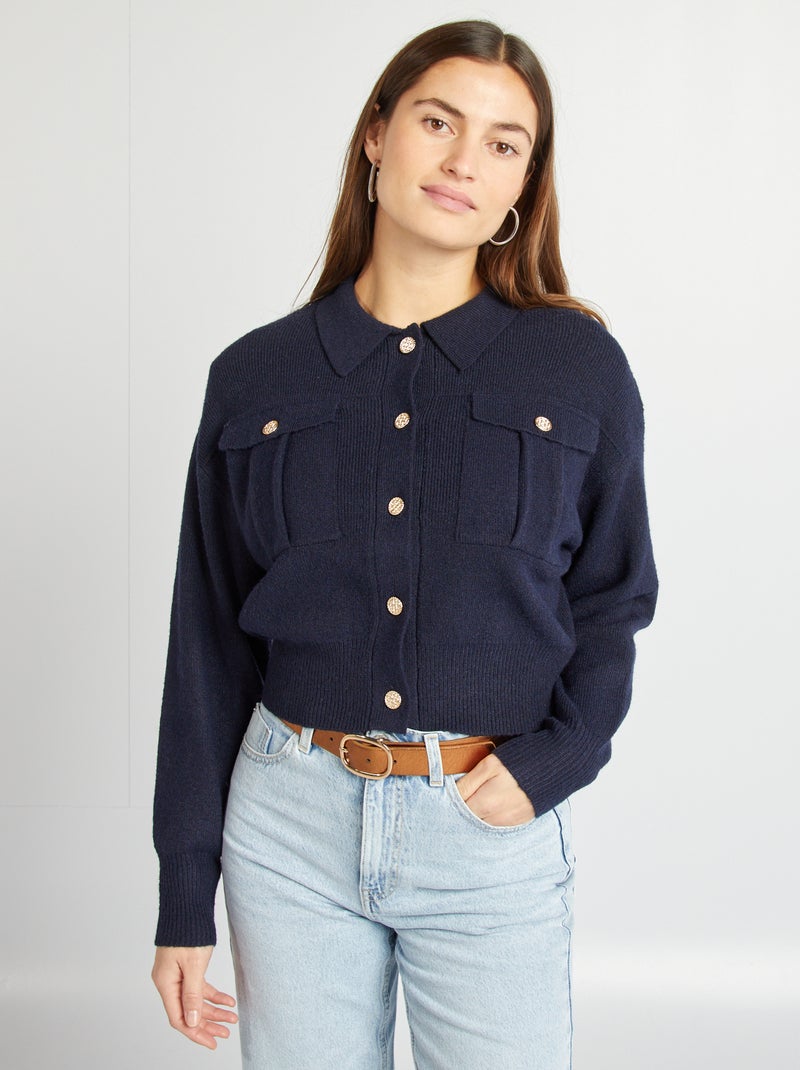 Gilet avec boutons fantaisies - Bleu - Kiabi - 6.00€