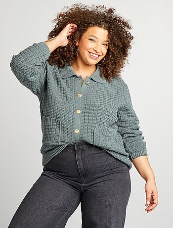 Gilet long en maille - Bleu - Kiabi - 25.00€