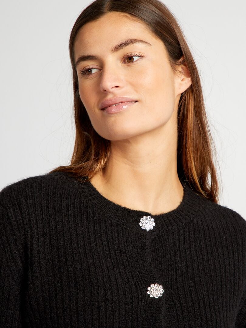 Gilet court côtelé avec boutons bijoux - noir - Kiabi - 22.00€