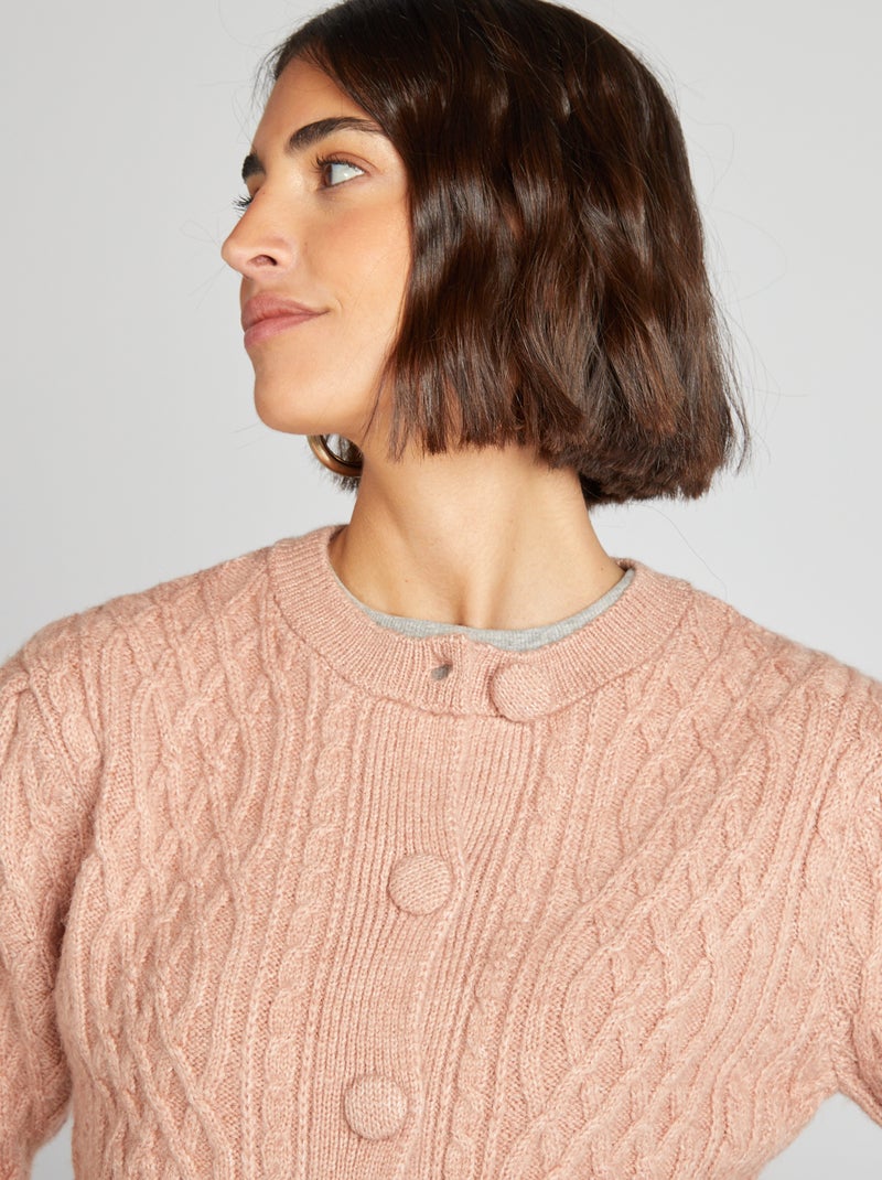 Gilet court en maille tressée - Rose - Femme - 8.00€ - Kiabi