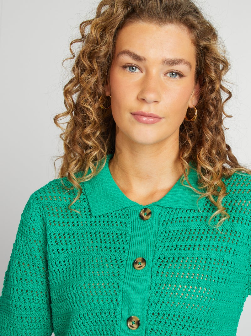 Gilet crochet à manches courtes - VERT - Femme - 5.40€ - Kiabi