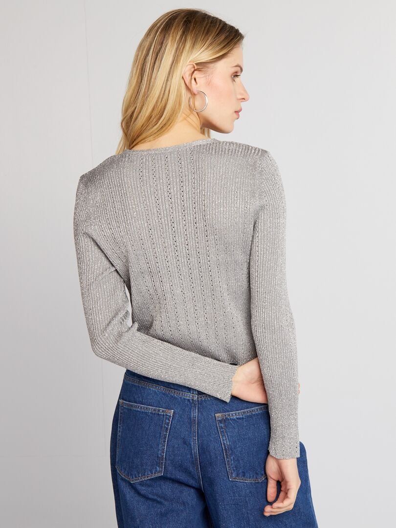 Gilet crop top maille brillante - Gris - Kiabi - 20.00€