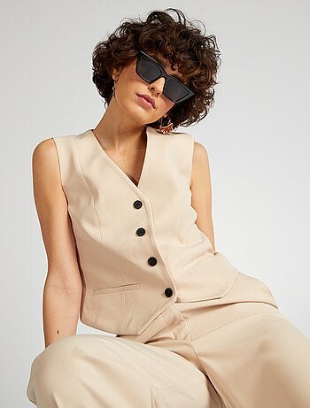 Gilet court de tailleur sans manches - Beige - Kiabi - 22.00€