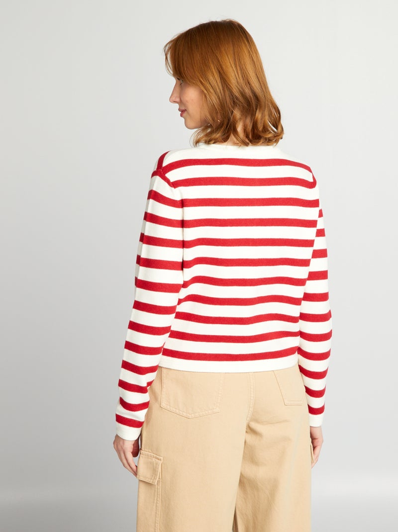 Gilet en maille à rayures - Rouge - 20.00€ - Kiabi