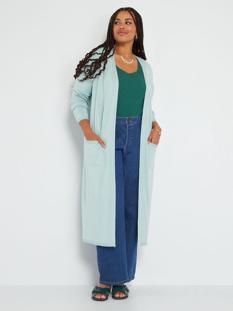 Gilet long en maille - Bleu - Kiabi - 25.00€