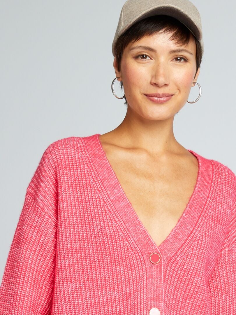 Gilet maille grosse jauge et boutons fantaisie - Rose - Kiabi - 18.00€