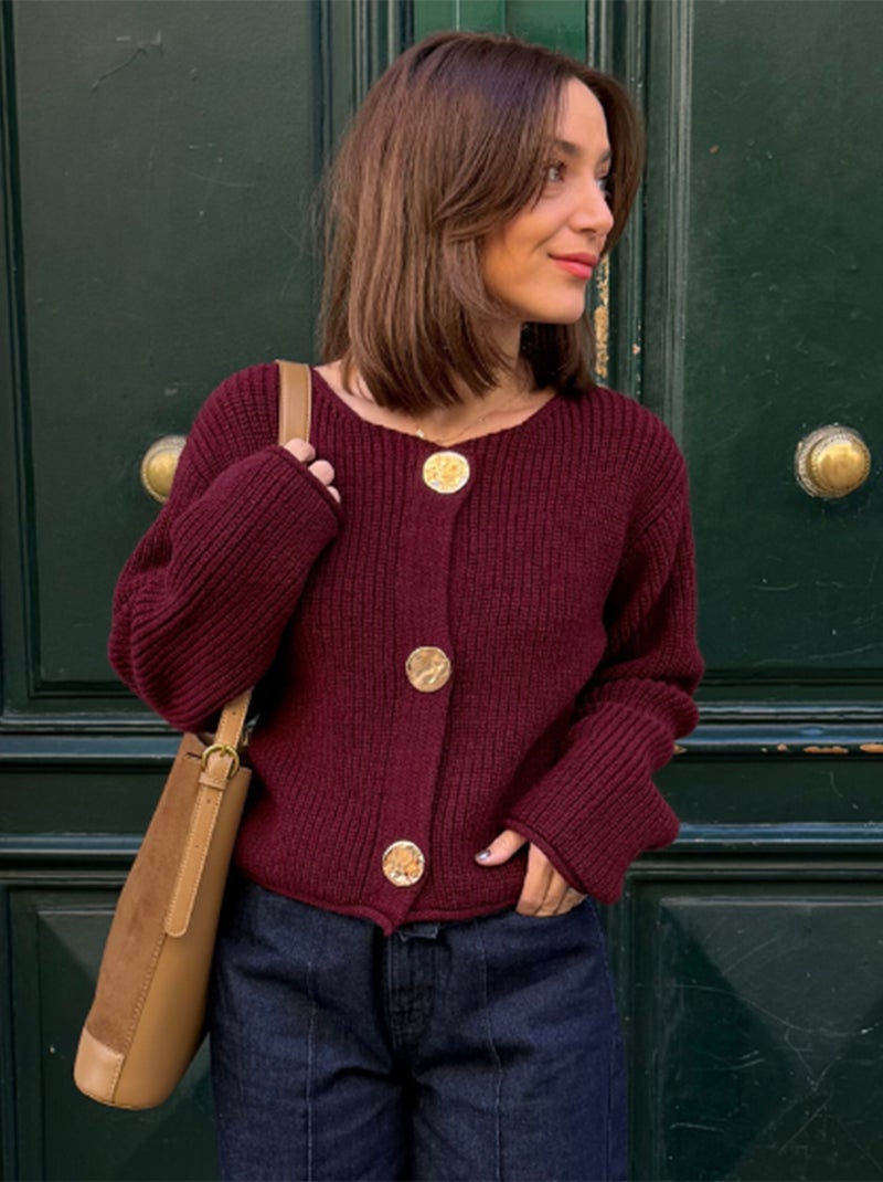 Gilet maille grosse jauge et gros boutons - Rouge - Femme - 6.60€ - Kiabi