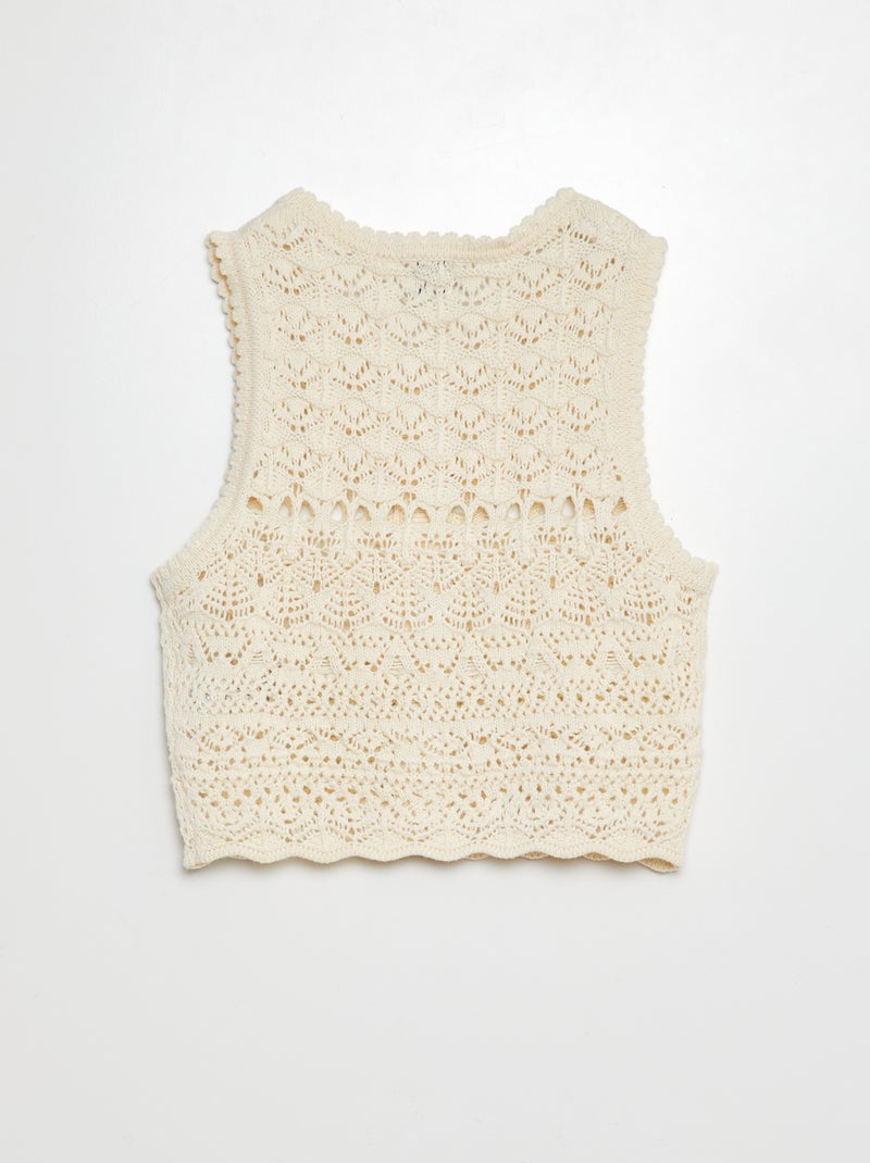 Gilet sans manches en crochet - BLANC - Fille - 5.50€ - Kiabi